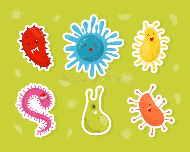 Funny Germs and Bacteria with Cute Face Vector Sticker Set Stock Vector ...