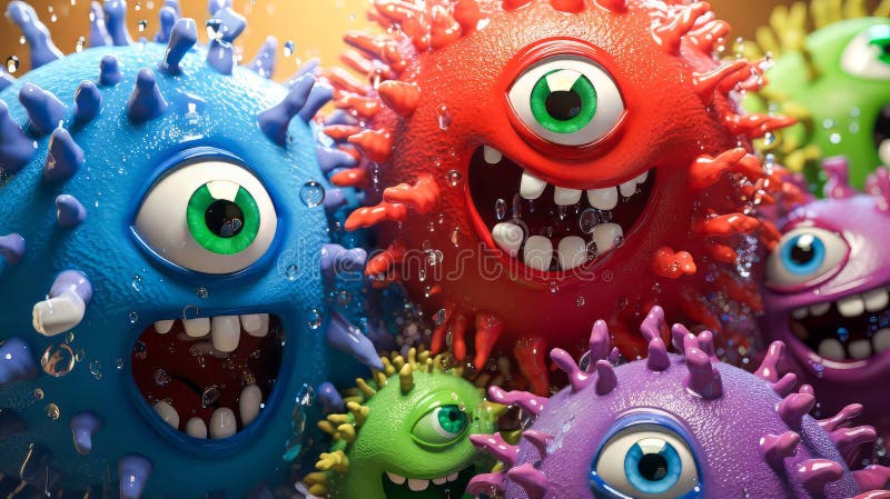 Funny Germs Mugging for the Camera. Generated Image. Stock Illustration ...