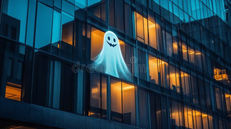 Funny Ghost Projected on the Facade of a Corporate Office Building at ...