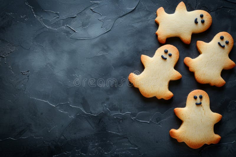 Funny Ghost Shaped Cookies Lying on Dark Textured Background Stock ...