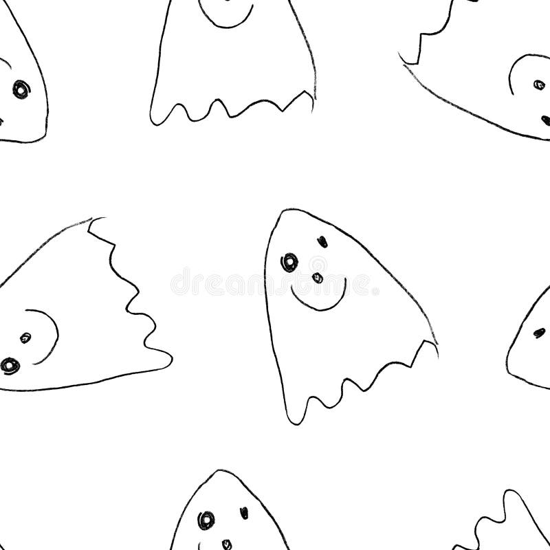 Funny Ghosts Drawn with Crayon. Seamless Pattern Cute Halloween ...