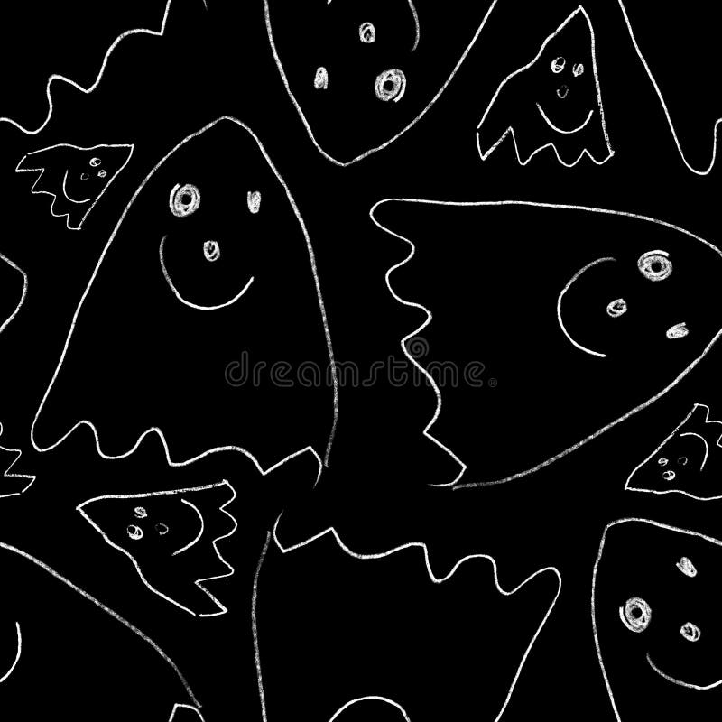 Funny Ghosts Drawn with Crayon. Seamless Pattern Cute Halloween ...