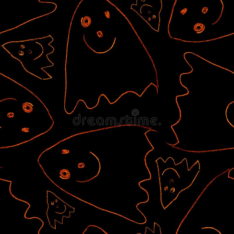 Funny Ghosts Drawn with Crayon. Seamless Pattern Cute Halloween ...