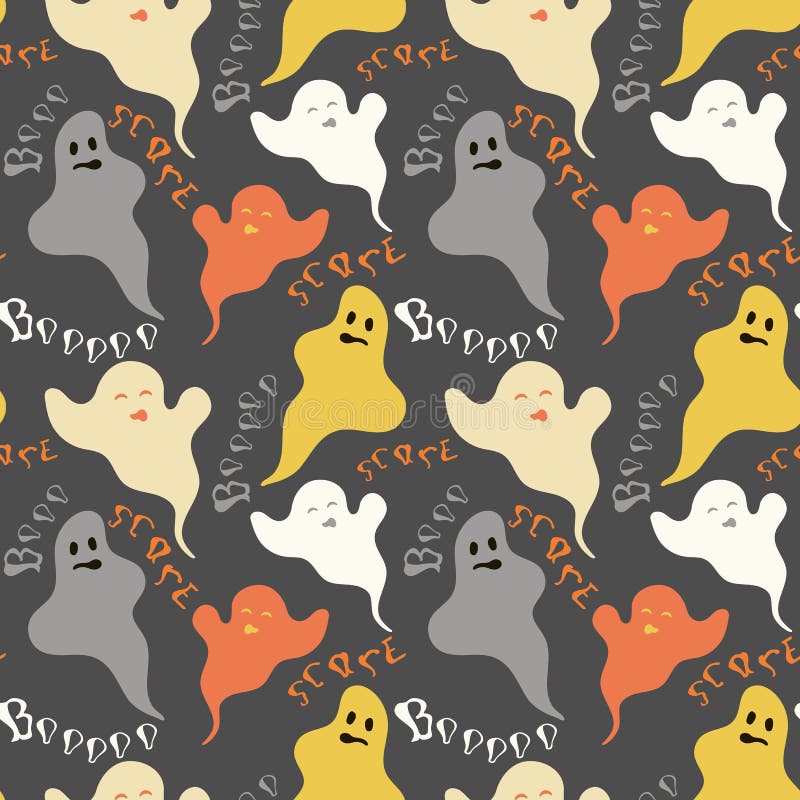 Funny Ghosts Seamless Pattern with Lettering Stock Vector ...