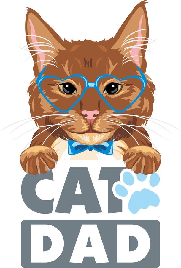 Funny Ginger Cat Dad with Blue Eyeglasses and Bowtie Stock Illustration ...