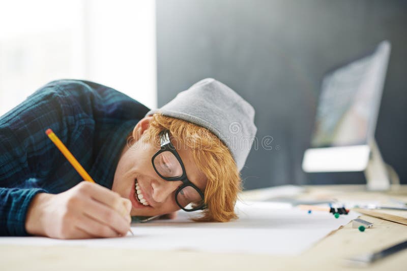Funny Ginger Student Drawing at Work Stock Photo - Image of artist ...