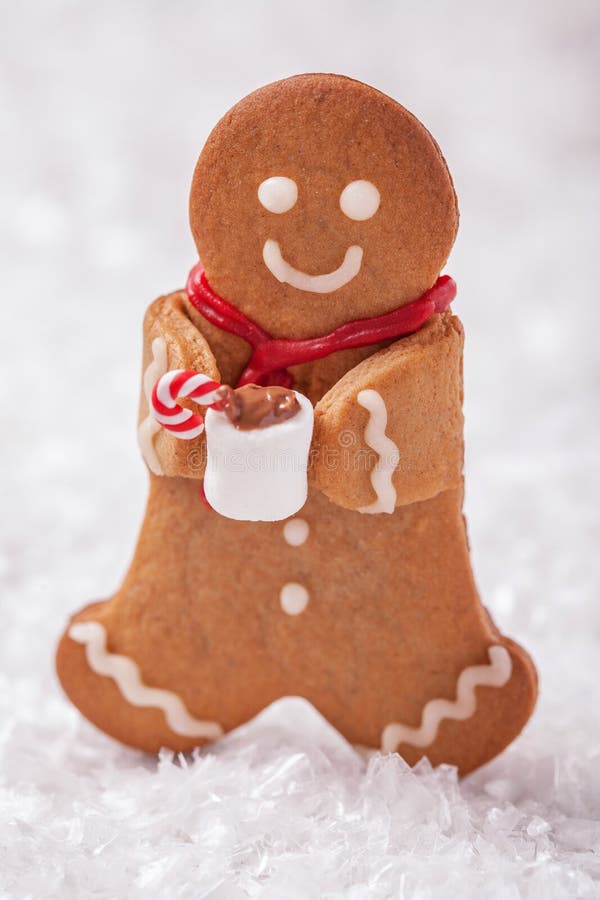 Funny Gingerbread Cookie Men with Marshmallow Snowman Stock Photo ...
