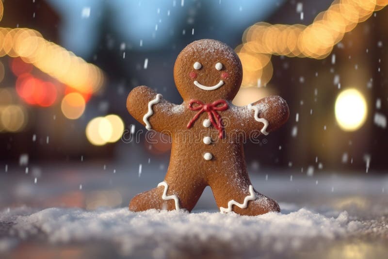 Gingerbread with Snow and Light Generative AI Stock Illustration ...