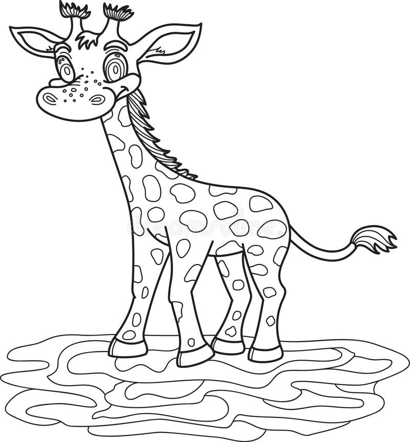 Funny Giraffe Outline Drawing in Cartoon Style Stock Vector ...