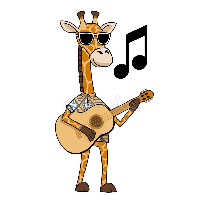 Funny Giraffe Playing Guitar with Sunglasses and Musical Note Vector ...