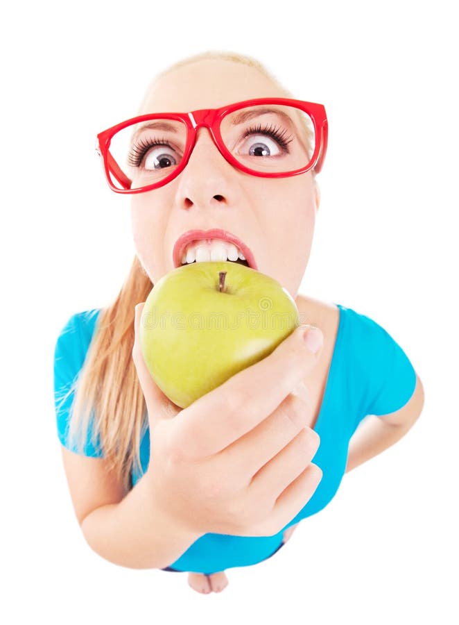 Funny girl biting an apple stock image. Image of diet - 27137639