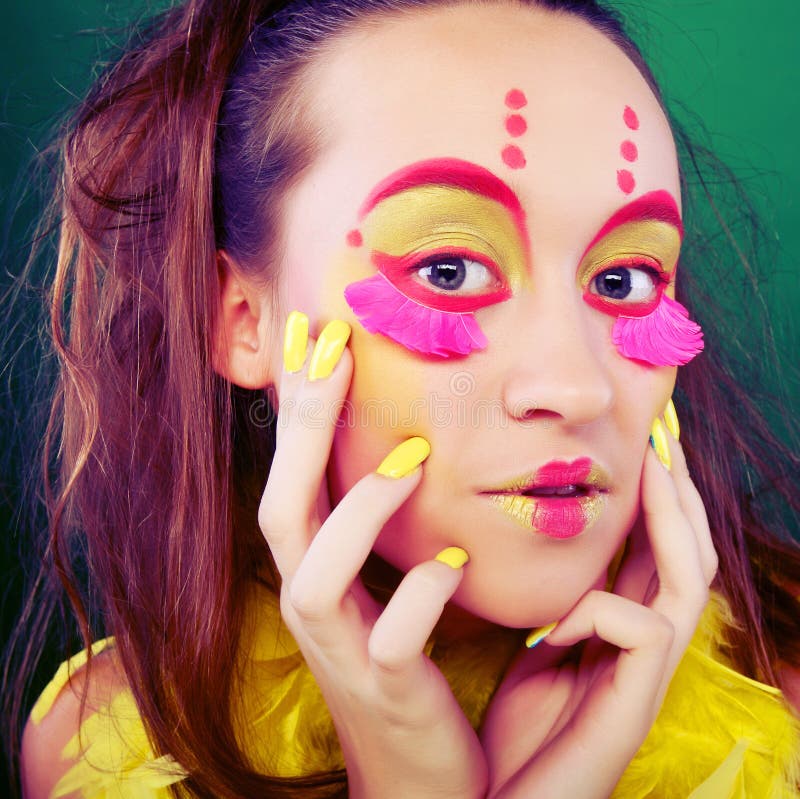 Funny Girl with Bright Make Up Stock Photo - Image of lips, humor ...
