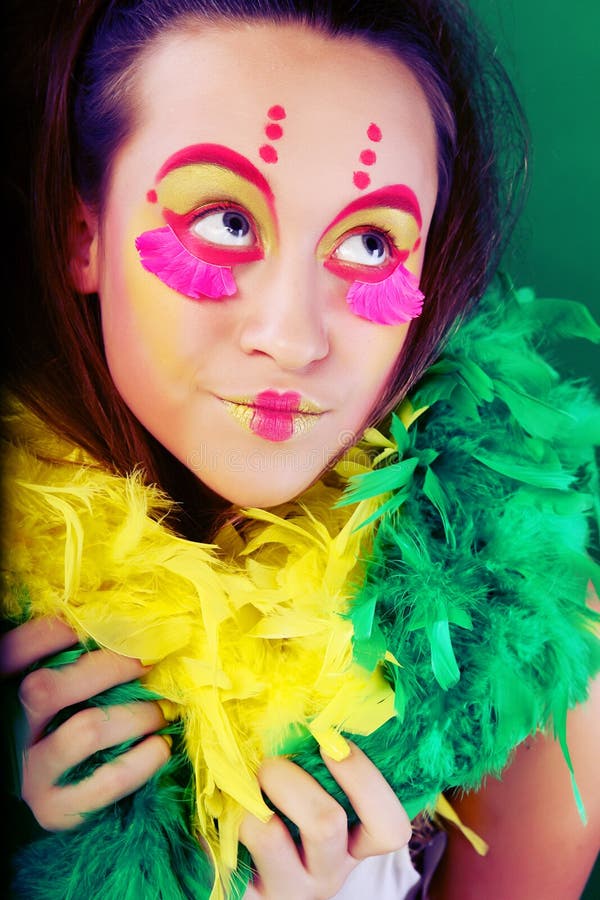 Funny Girl with Crazy Make-up Close Up Stock Photo - Image of hair ...