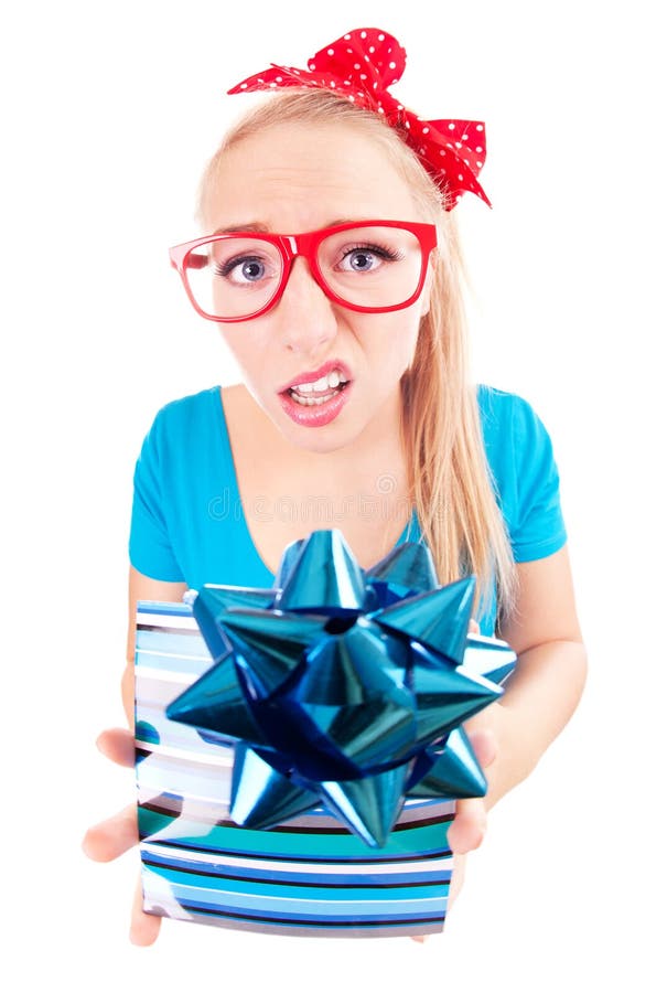 Funny Girl Disappointed with a Gift Stock Image - Image of humor ...
