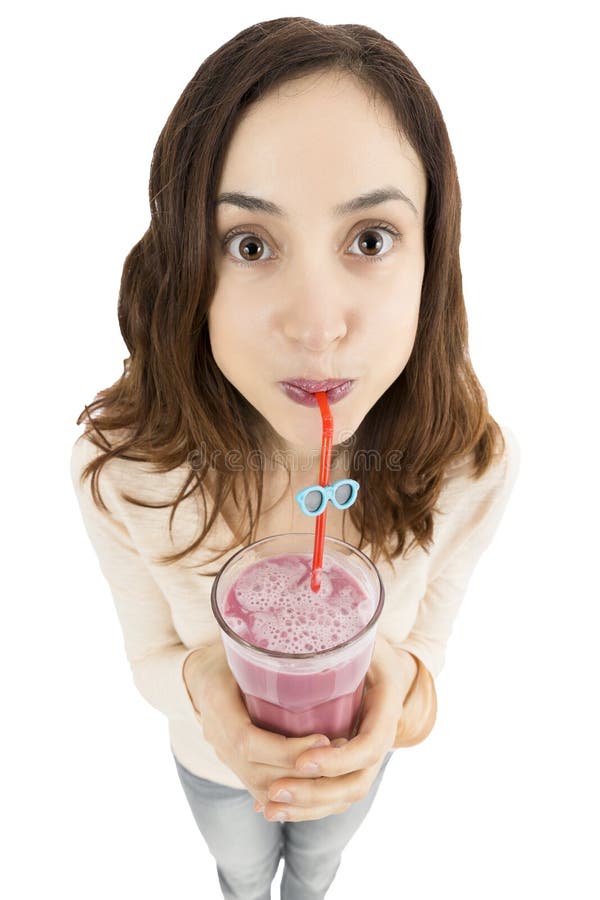 Funny Girl Drinking Smoothie Stock Image - Image of nutrition, fresh ...