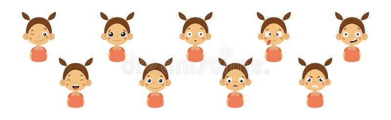 Funny Girl Emotion and Face Expression Vector Set Stock Vector ...