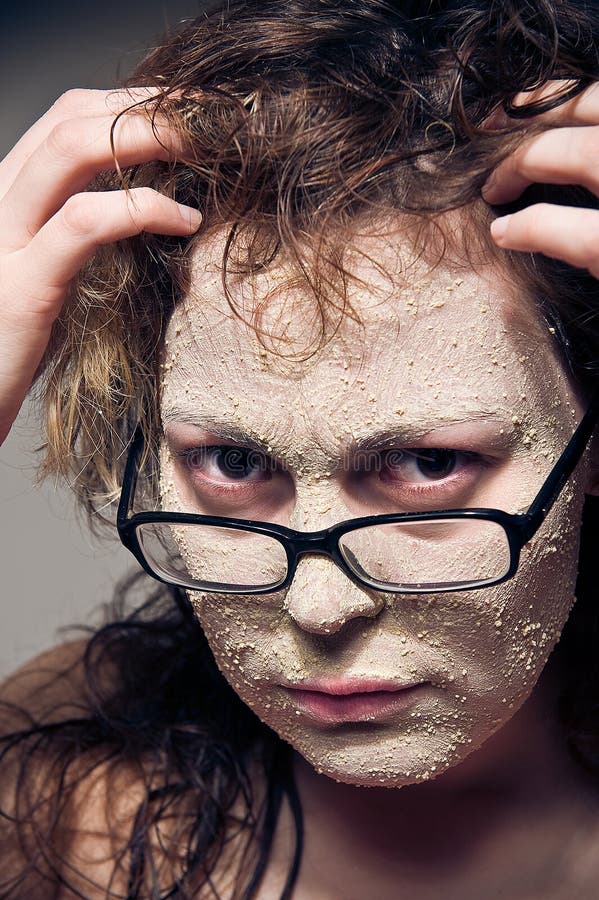 Funny Girl with Facial Mask. Stock Photo - Image of health, hands: 9454100