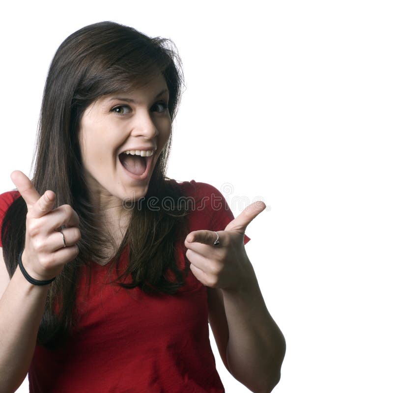 Funny girl pointing stock photo. Image of stupid, guns - 14934820