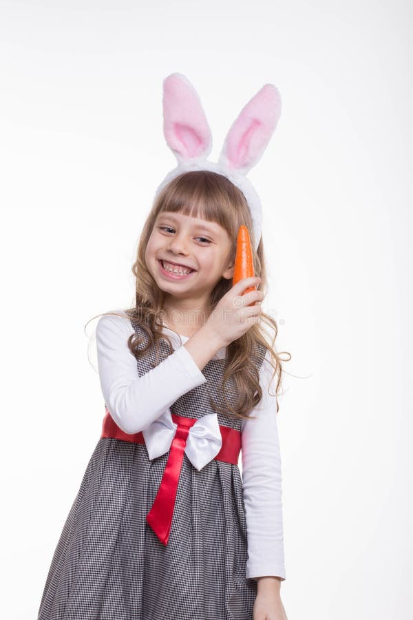 Funny Girl with Rabbit Ears Stock Image - Image of studio, celebrations ...
