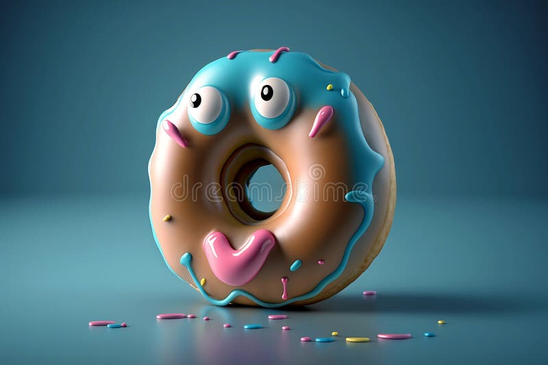 Funny Glazed Donut with Smiling Face on Blue Background Stock ...