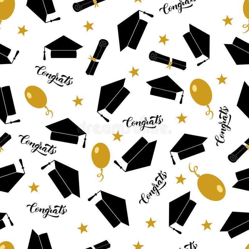 Funny Graduation Seamless Pattern. Caps Thrown Up. Grad Ceremony ...