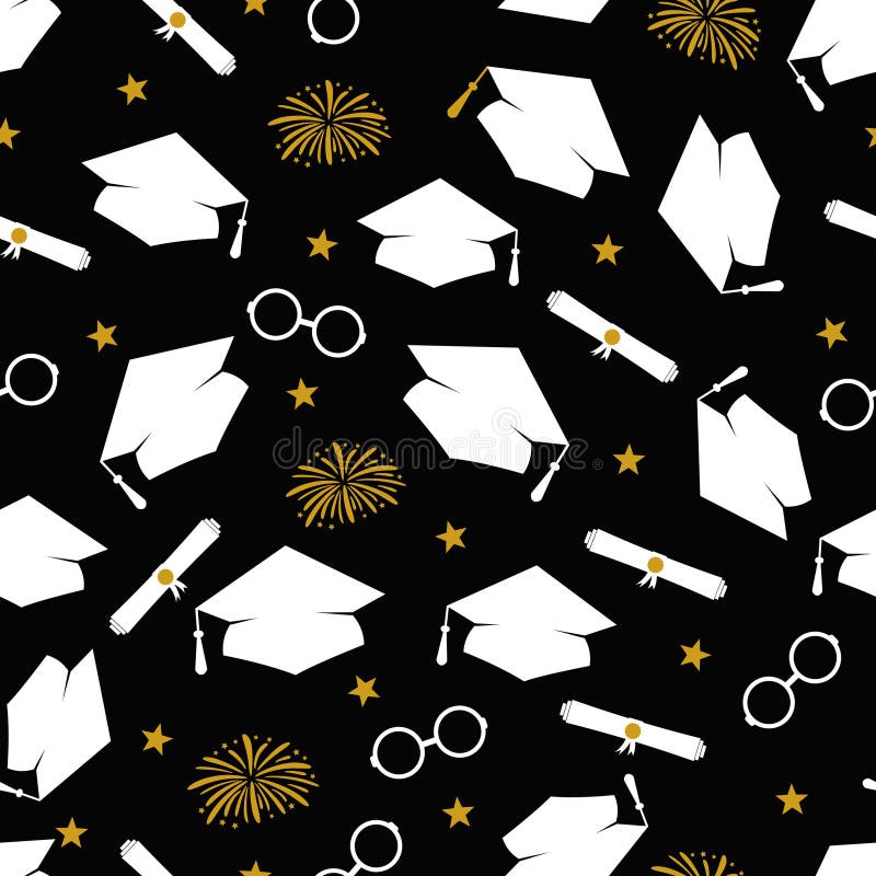 Graduation Caps Seamless Pattern. Hats Thrown Up. Grad Ceremony ...