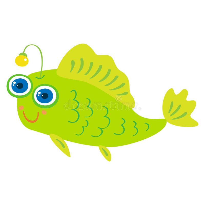 Funny Green Cartoon Fish Vector Icon Isolated on White Background Stock ...