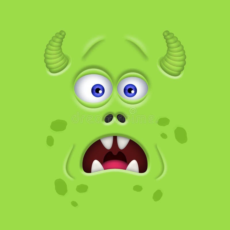 Funny Green Monster Face Illustration. Stock Illustration ...