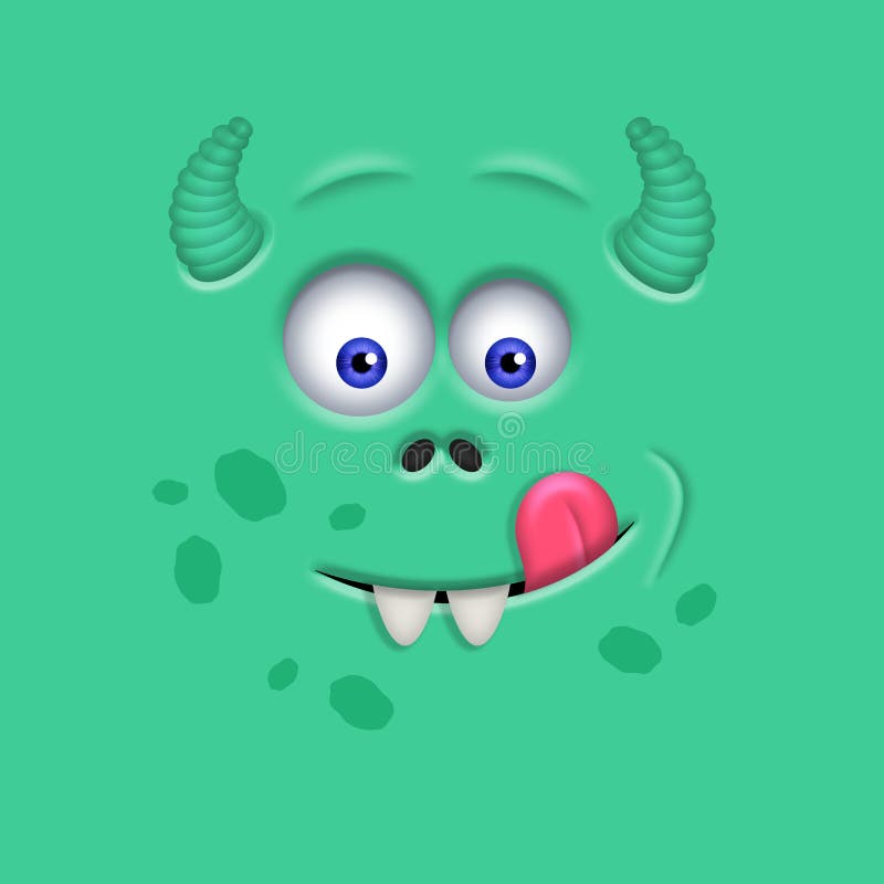 Funny Green Monster Face Illustration. Stock Illustration ...