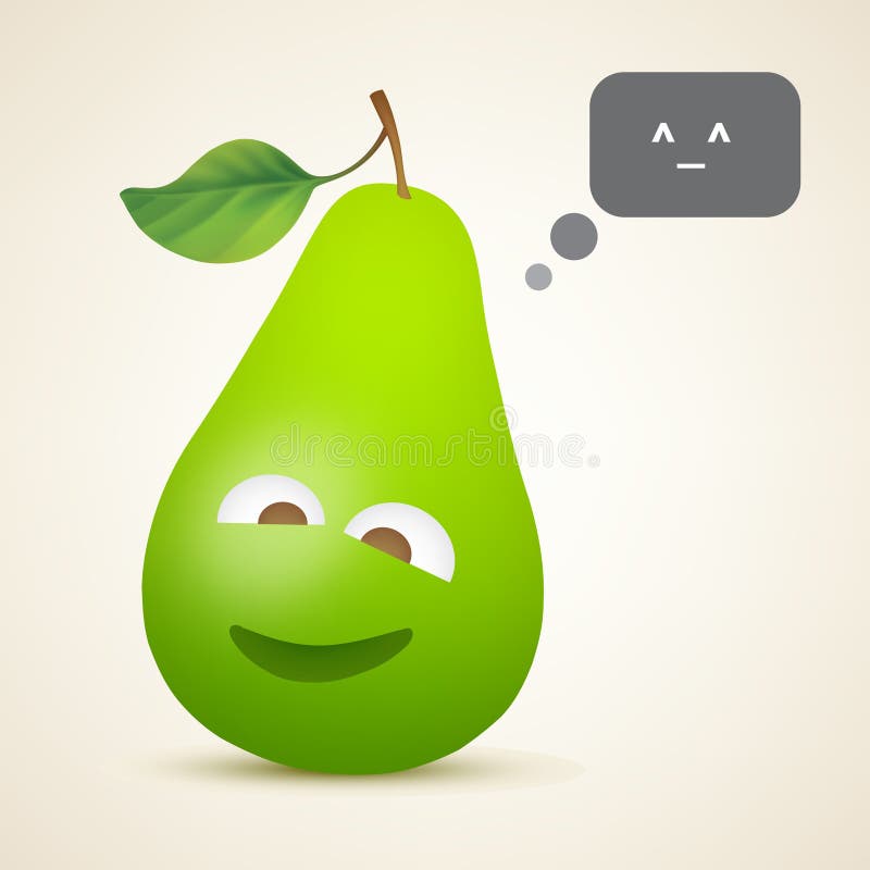 Funny green pear with leaf stock vector. Illustration of cartoon ...