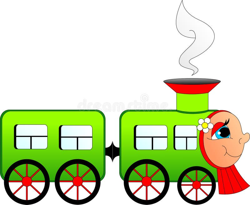 Funny Green Train with Carriages Stock Vector - Illustration of smile ...
