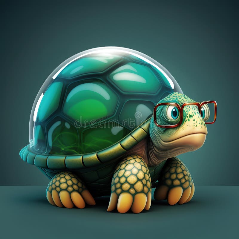 Funny Green Turtle with Glasses - AI Generative Stock Illustration ...