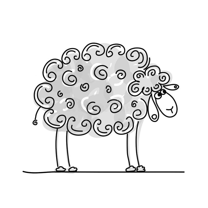 Funny Grey Sheep, Sketch for Your Design Stock Vector - Illustration of ...