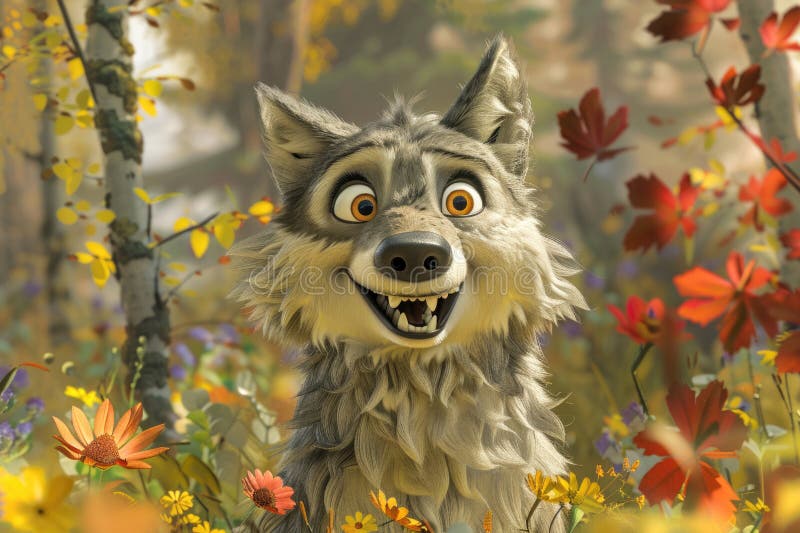 A Funny Grey Wolf from Russian Folklore, with a Mischievous Grin and a ...