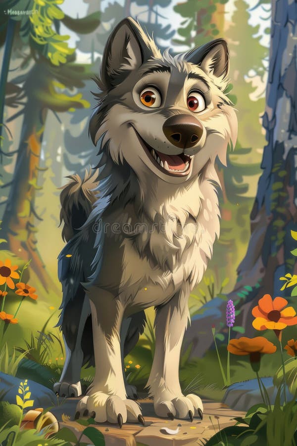 A Funny Grey Wolf from Russian Folklore, with a Mischievous Grin and a ...