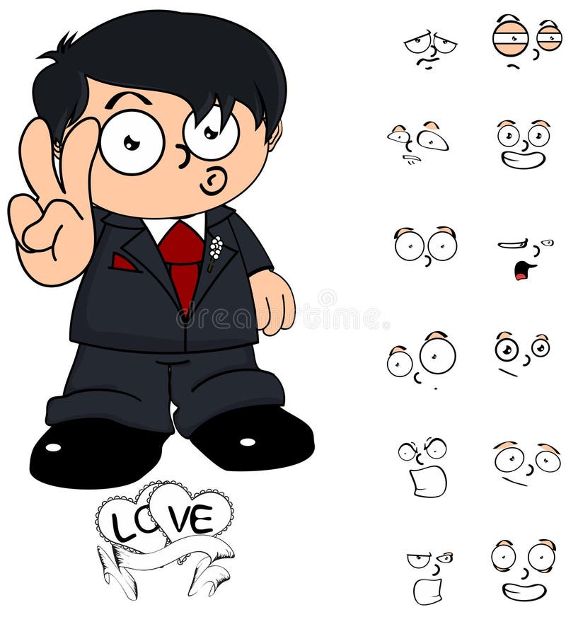 Happy Groom Kid Cartoon Expressions Set Stock Vector - Illustration of ...