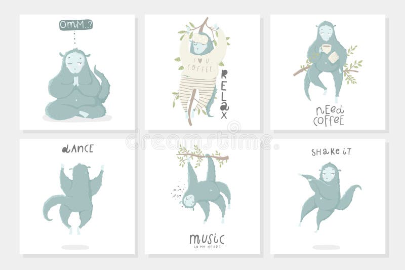 Seamless Pattern with Funny Blue Monkey, Hand Drawn Illustrations ...