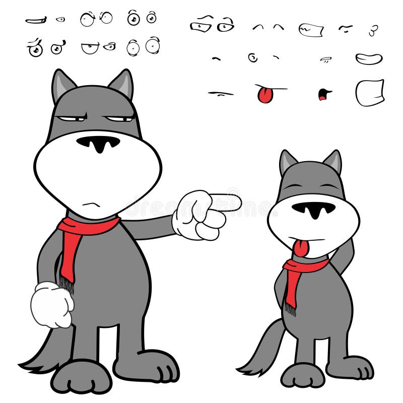 Funny Grumpy Wolf Cartoon Kawaii Expressions Pack Stock Vector ...