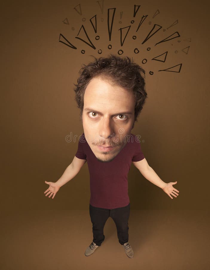 Big Head Person with Social Exclamation Marks Stock Photo - Image of ...
