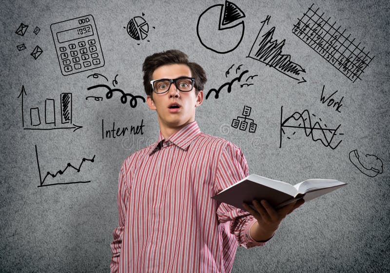 Funny guy with book stock photo. Image of glasses, male - 70963086