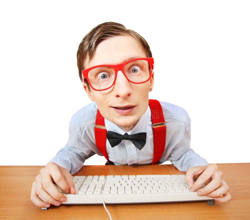 Funny Guy Browsing Internet Stock Image - Image of geek, computer: 12108339