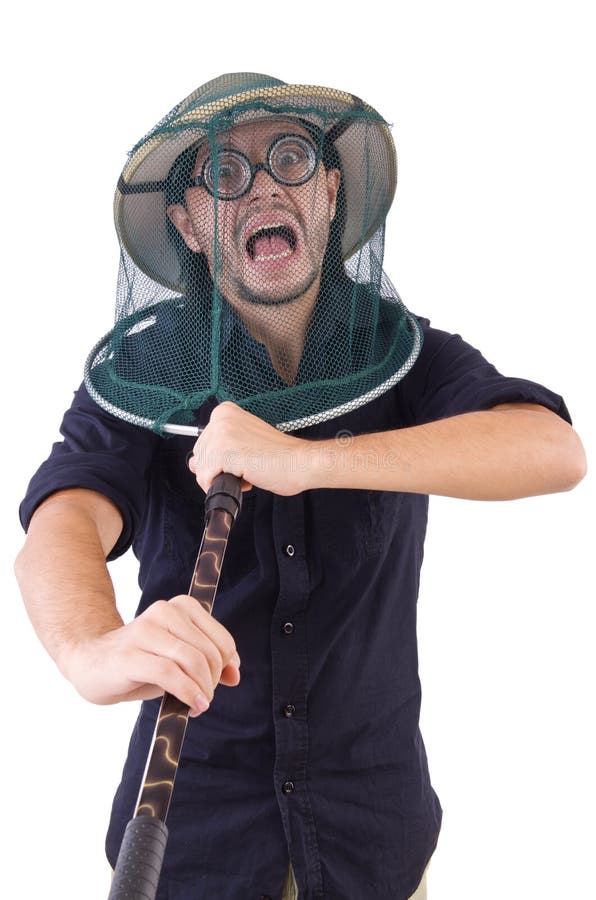 Funny Guy with Catching Net Stock Photo - Image of garden, outdoors ...