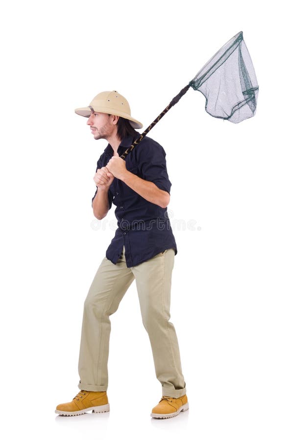 Funny Guy with Catching Net Stock Image - Image of isolated, cheerful ...