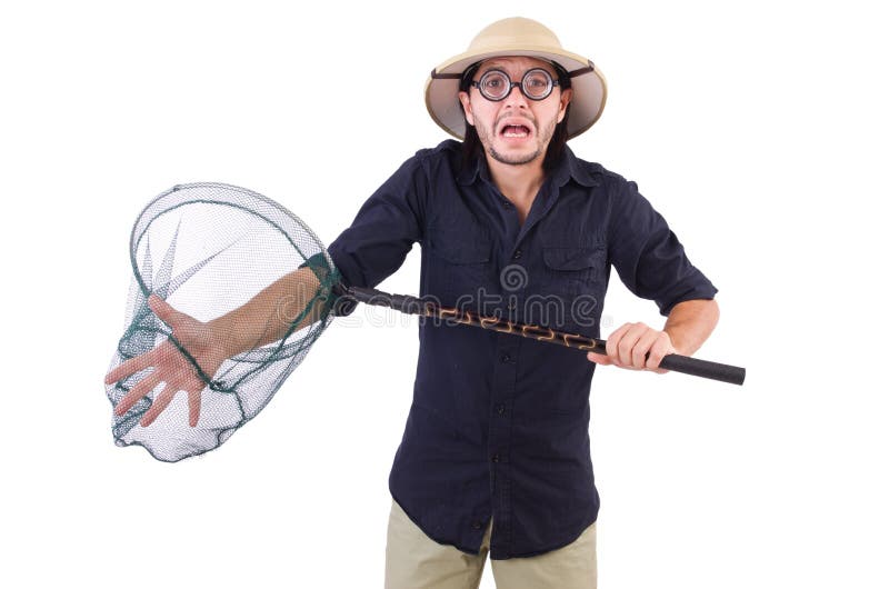 Funny Guy with Catching Net Stock Image - Image of hand, humor: 38707363