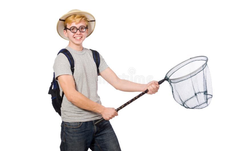 Funny Guy with Catching Net Stock Image - Image of smile, person: 40291031