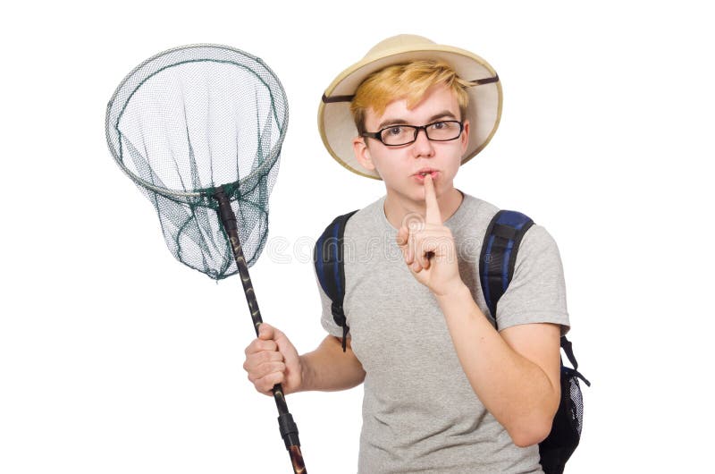 Funny Guy with Catching Net Stock Photo - Image of smile, gardener ...