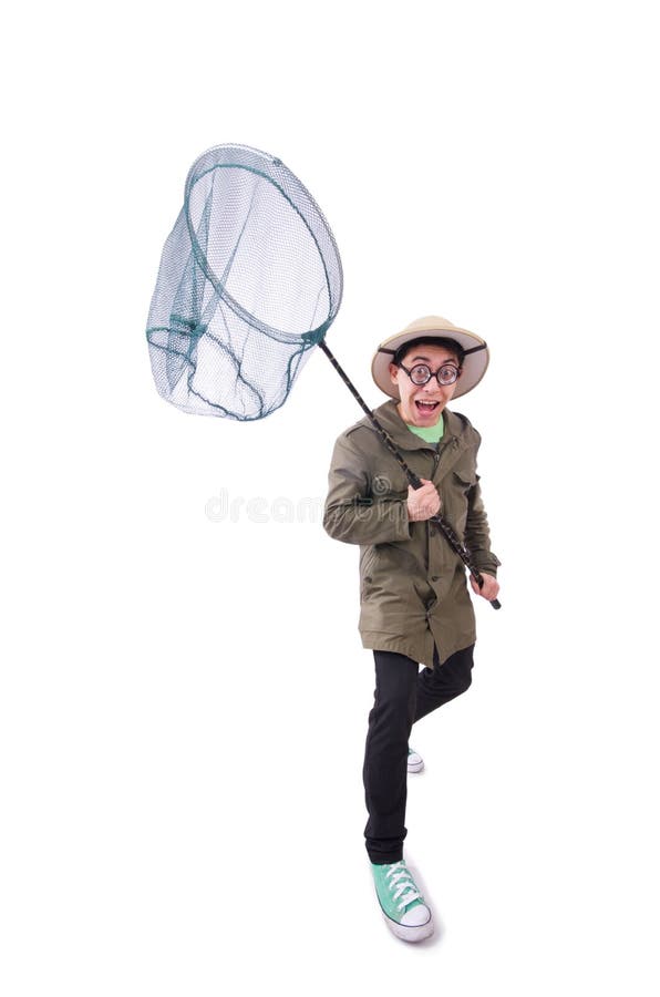 Funny Guy with Catching Net Stock Photo - Image of gardener, hand: 40683478