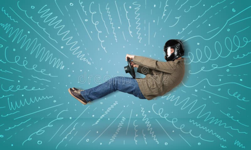 Funny Guy Drives an Imaginary Vehicle with Drawn Lines Around Hi Stock ...