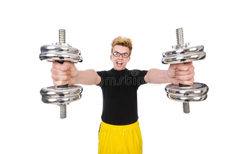 Funny guy with dumbbels stock photo. Image of strong - 39761210