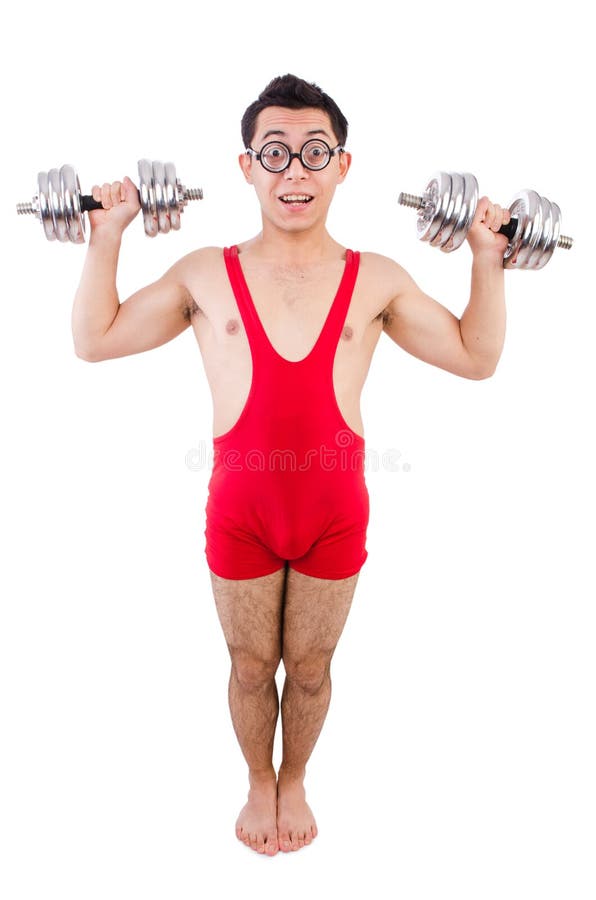 Funny guy with dumbbels stock image. Image of athlete - 40891237